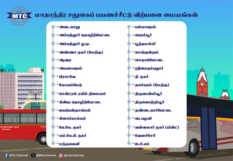 MTC Chennai ₹2000 Monthly Pass Centres
